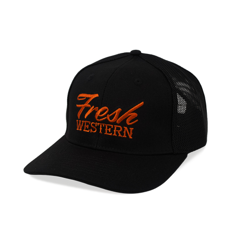 Fresh Western Black Trucker Hat – 6-Panel Structured With Embroidery